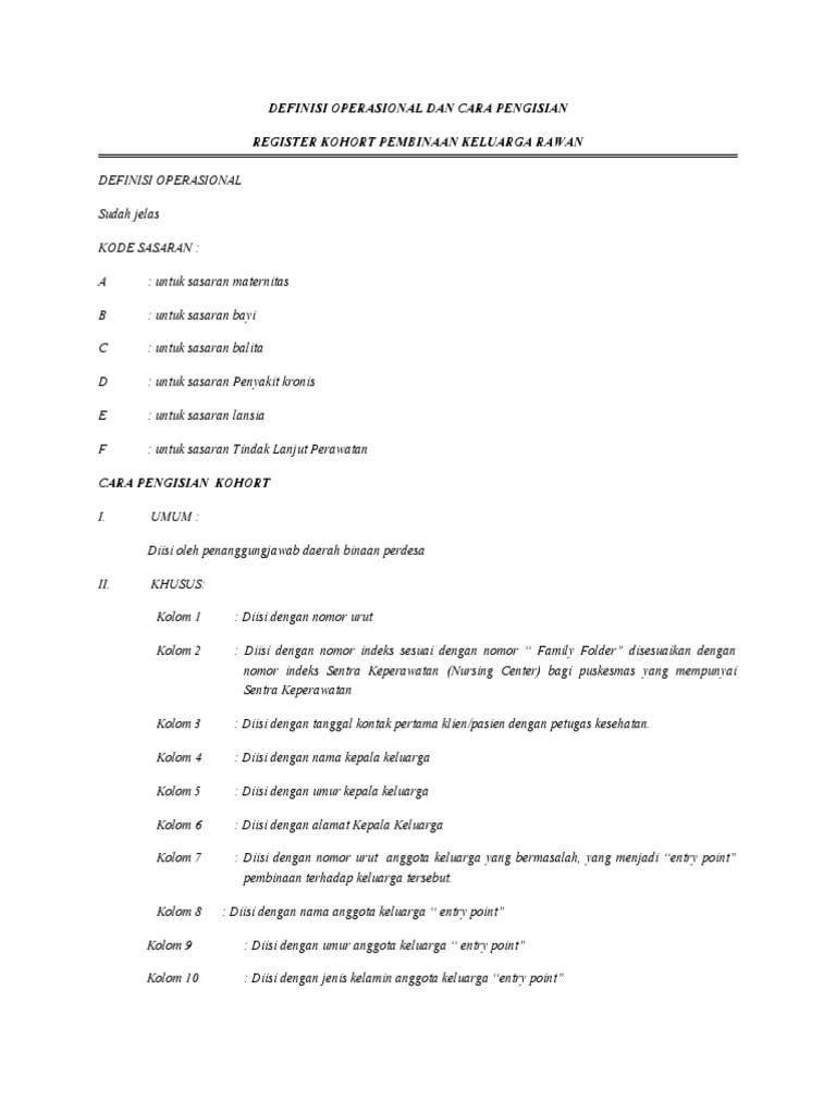 Definisi Operasional Dan Cara Pengisian Program Perkesmas Ta | PDF