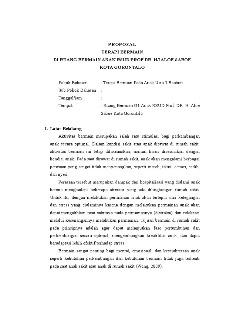 Proposal Bermain Anak Usia Sekolah Kls B | PDF