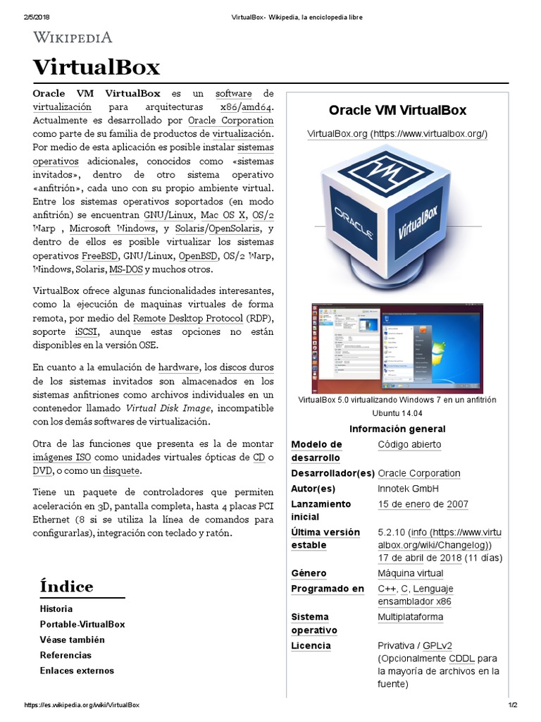 VirtualBox - Wikipedia, La Enciclopedia Libre | PDF | Informática ...