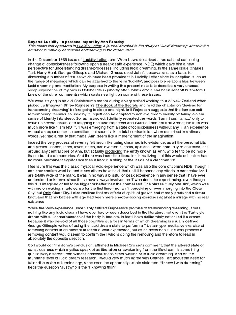 Beyond Lucidity - On Ann Faraday PDF | PDF | Lucid Dream | Dream