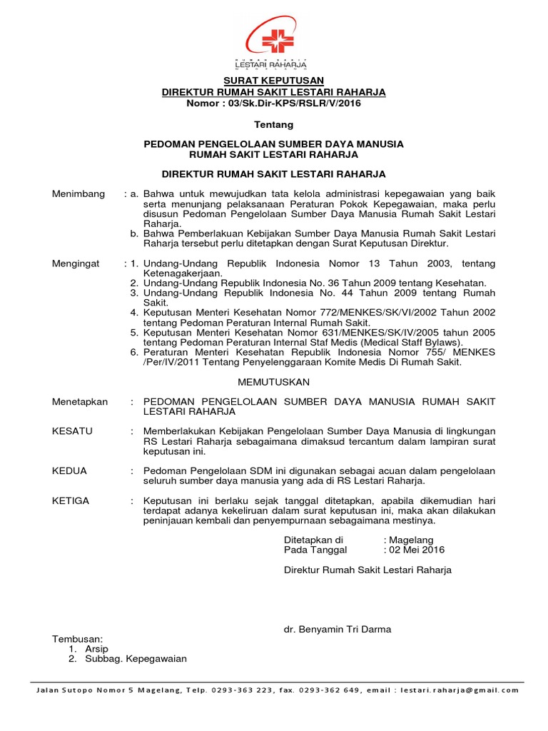 03.SK & Pedoman Pengelolaan SDM RS | PDF