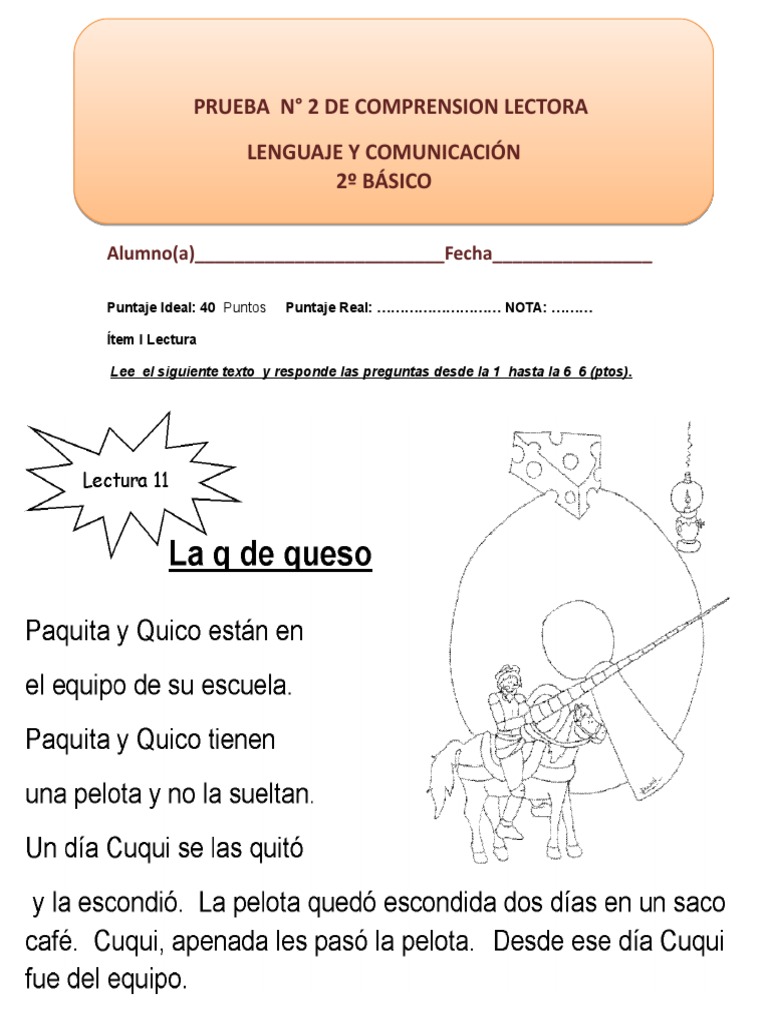 Evaluacion Comprension Lectora # 2 2° Año | PDF | Lectura (proceso)