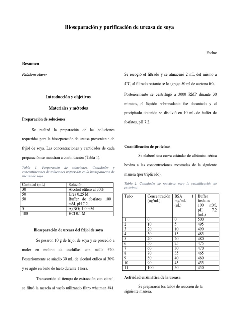 Bioseparación y purificación de ureasa de soya | PDF ...