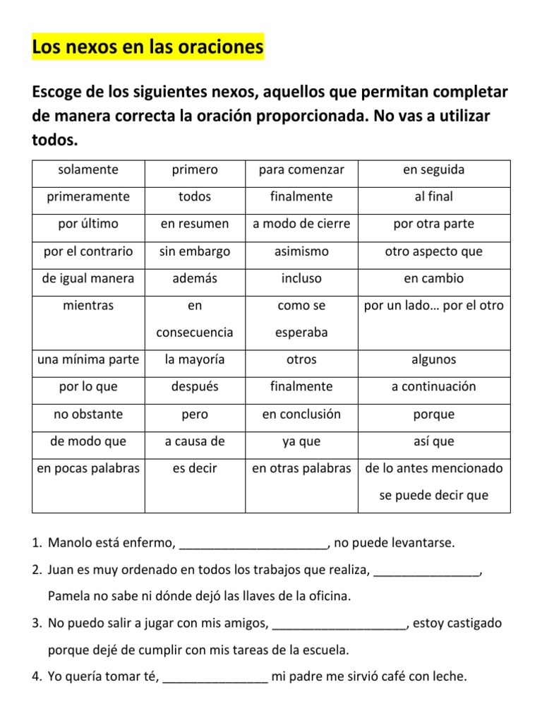 Ejercicios de Nexos para Quinto Grado | PDF