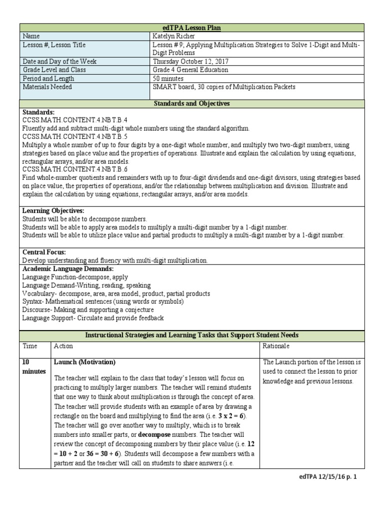 Sample Lesson Plan 2 | PDF | Multiplication | Teachers