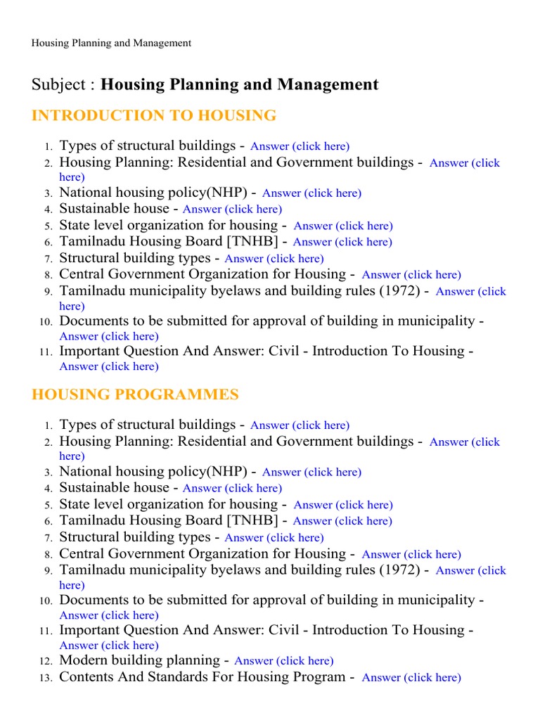 Housing Planning and Management - Lecture Notes, Study Material and ...