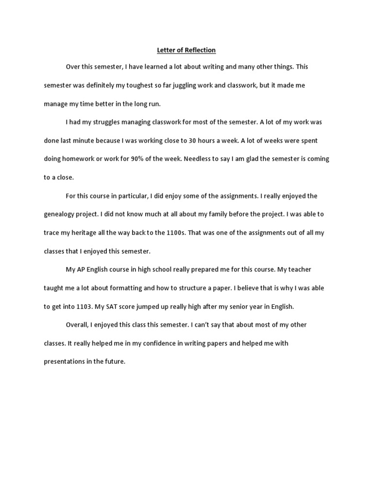 Semester Reflection on Writing Growth | PDF | Language Arts & Discipline