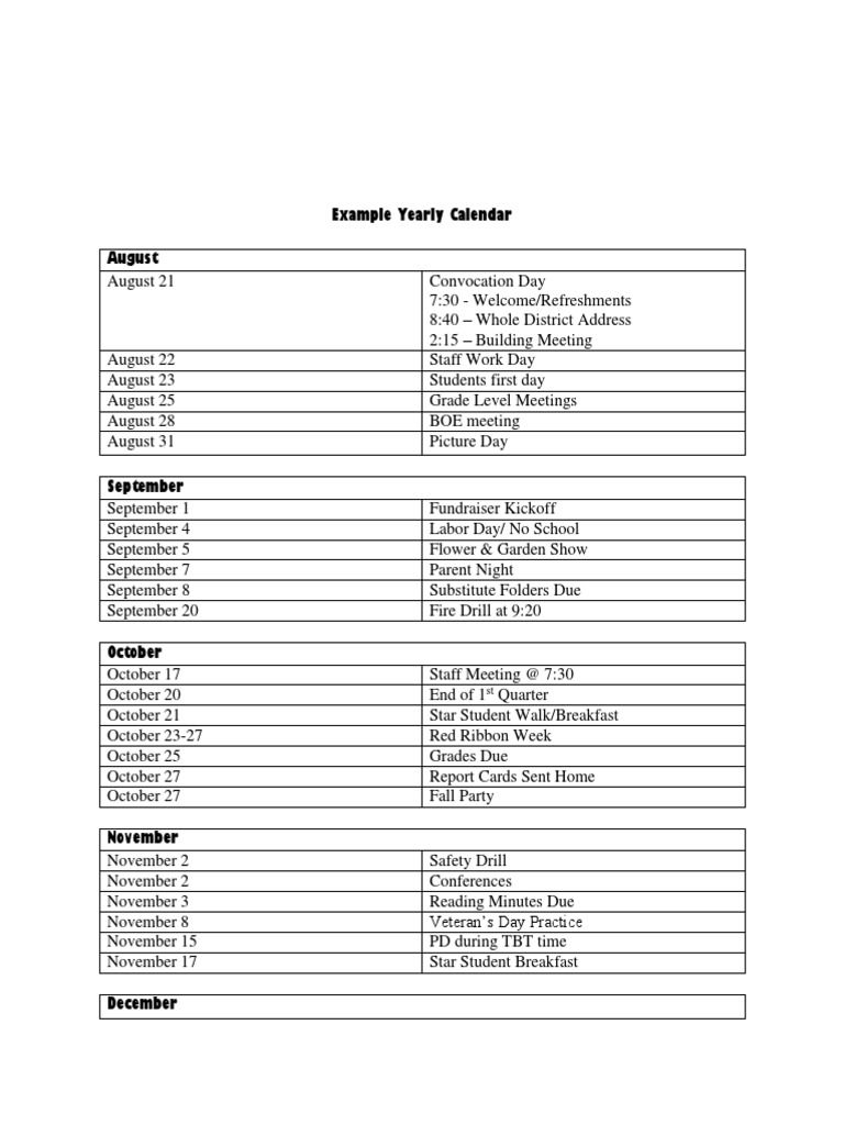 Example Yearly Calendar | PDF
