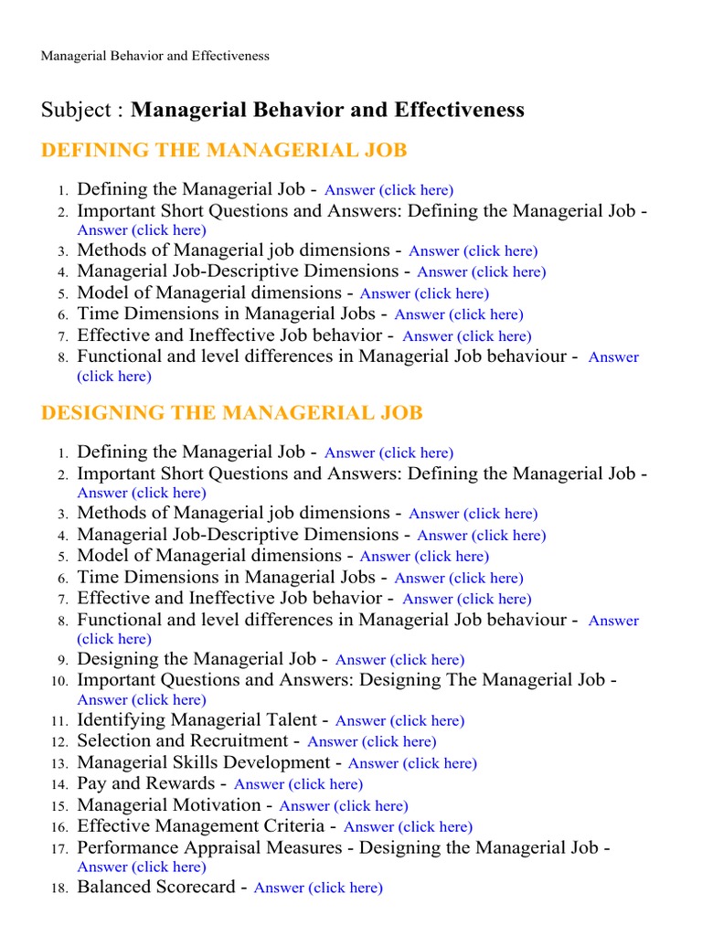 Managerial Behavior and Effectiveness - Lecture Notes, Study Material ...