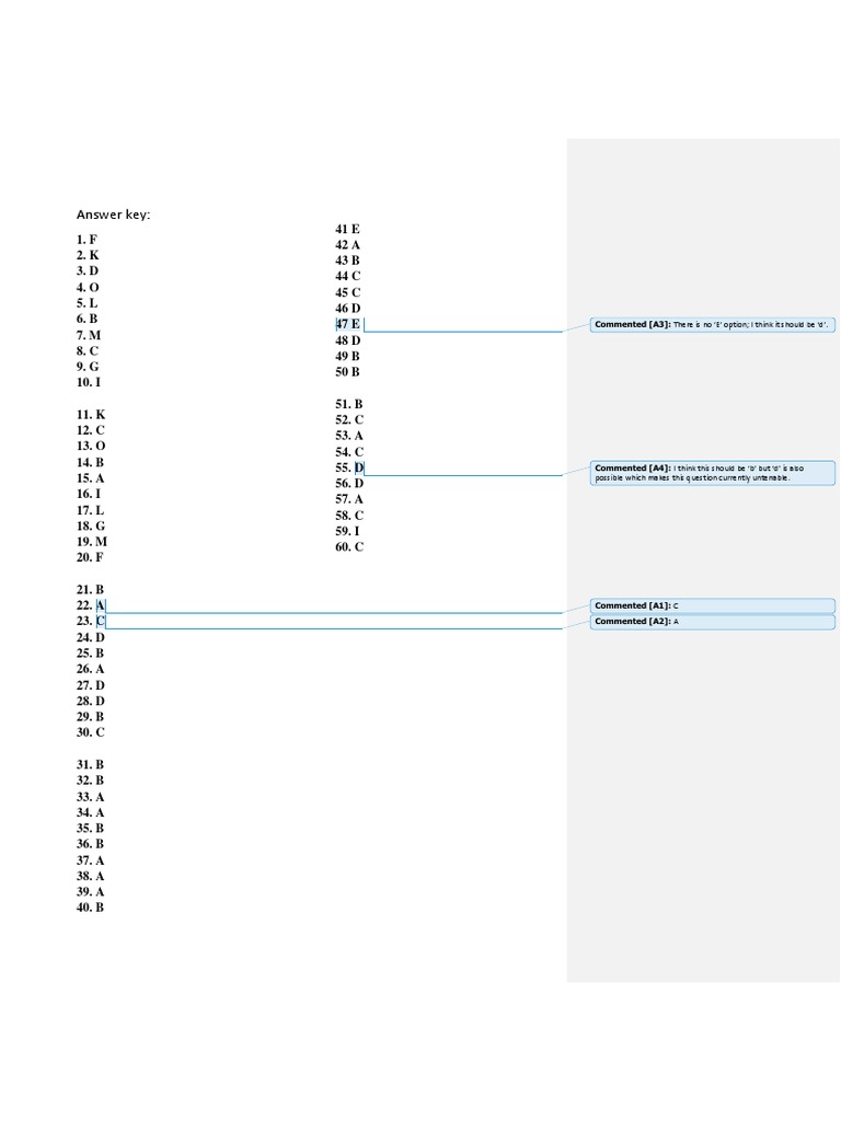 Answer Key for Quiz Questions | PDF