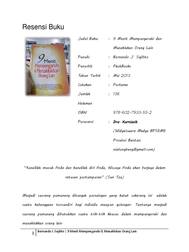 Resensi Buku 9 Menit Mempengaruhi Dan Menaklukkan Orang Lain | PDF | Karier & Perkembangan ...