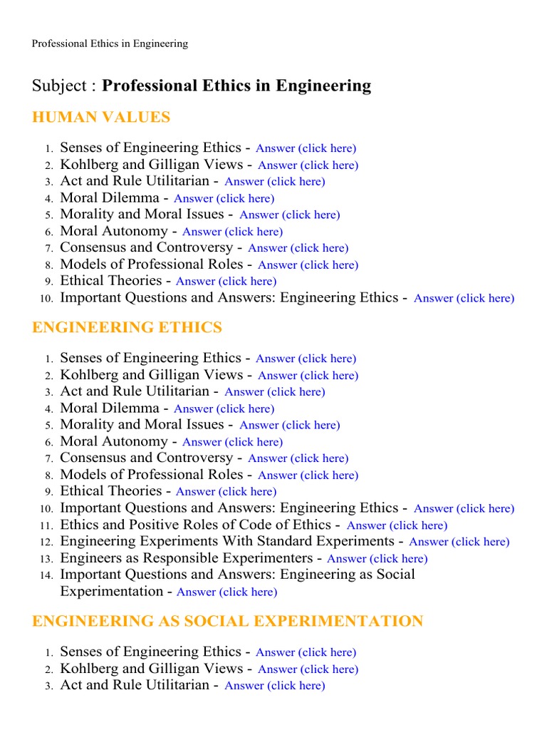 Professional Ethics in Engineering - Lecture Notes, Study Material and ...