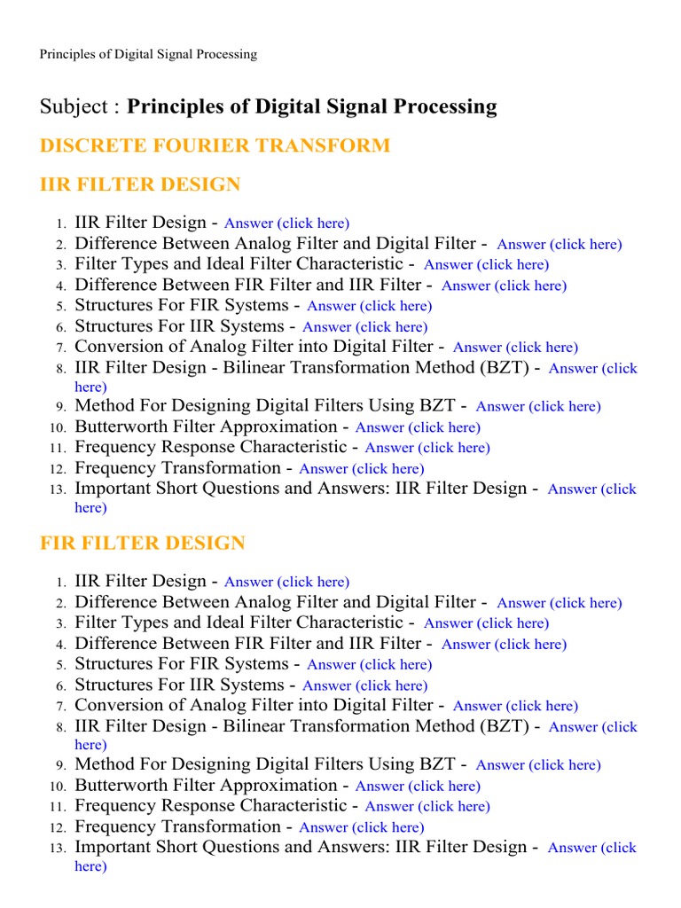 Principles of Digital Signal Processing - Lecture Notes, Study Material ...