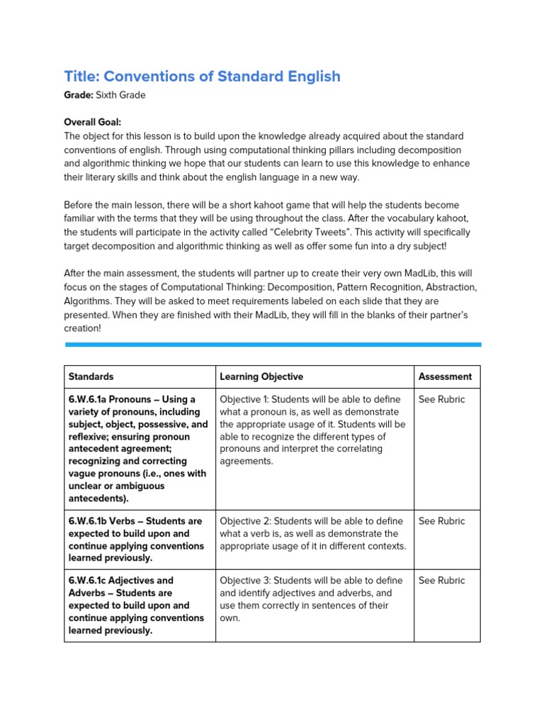 Computational Thinking Lesson Plan | Download Free PDF | Adjective | Adverb