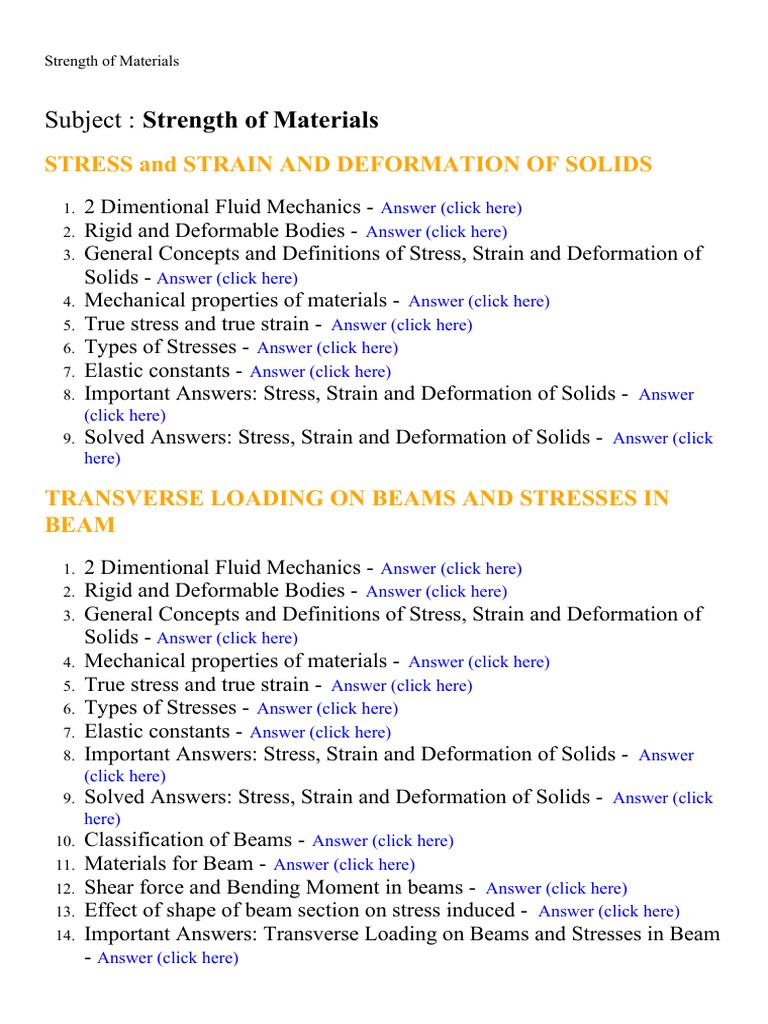Strength of Materials Study Guide | PDF | Beam (Structure) | Stress ...