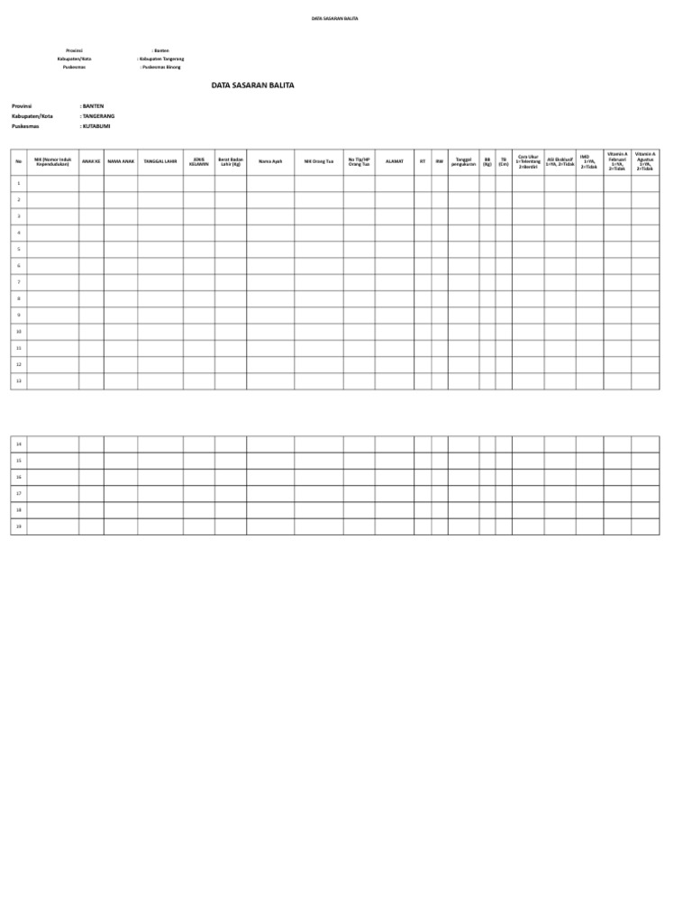 Format Data Bumil Dan Balita Ber NIK Sasaran E-Ppgbm | PDF