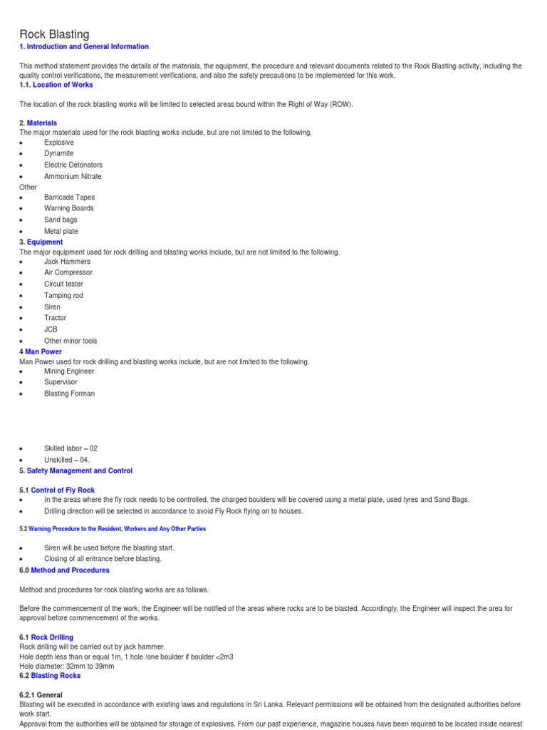 A Comprehensive Method Statement for Controlled Rock Blasting ...
