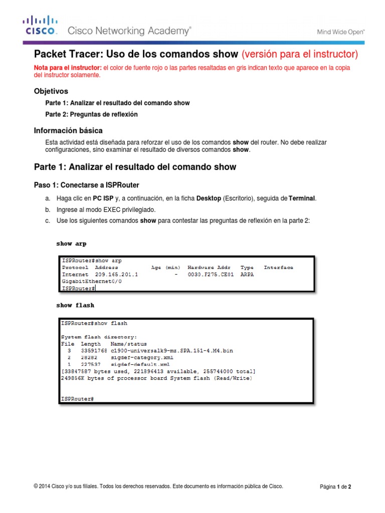 11.3.3.4 Packet Tracer - Using Show Commands Instructions IG | PDF | Enrutador (Computación ...