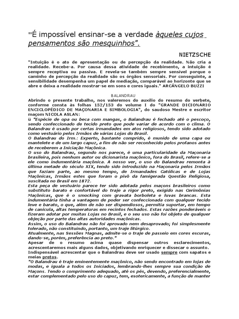 Significado e Uso do Balandrau Maçônico | PDF | Maçonaria | Loja Maçônica