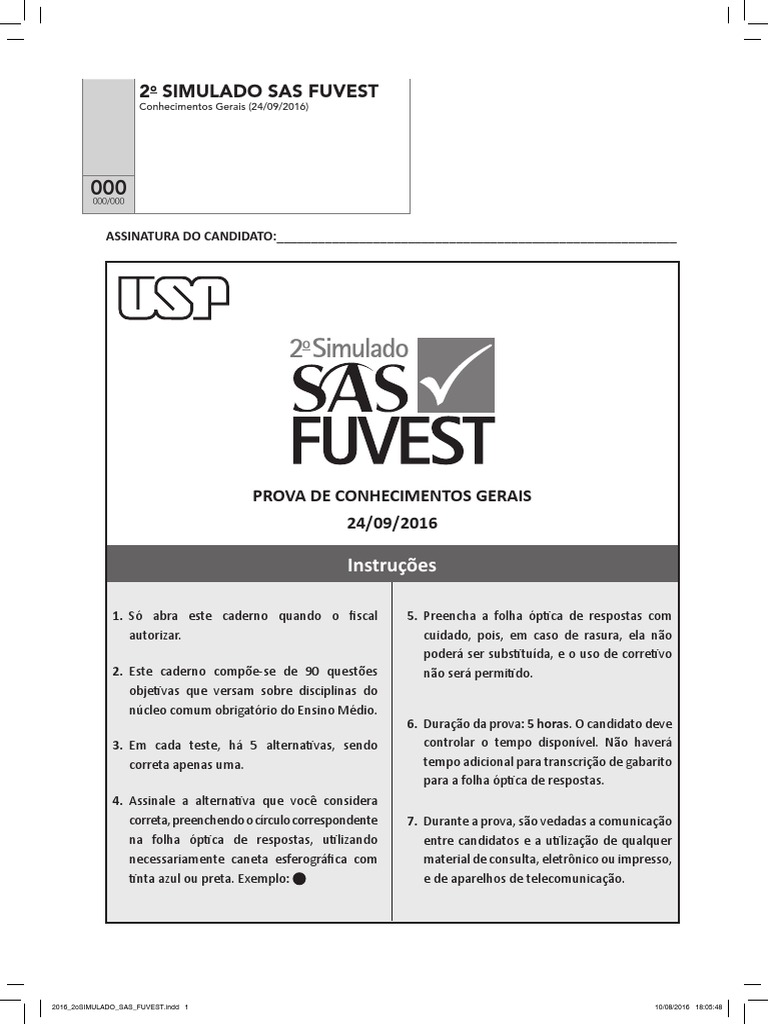 Simulado Sas Fuvest | PDF | Espelho | Lente (ótica)