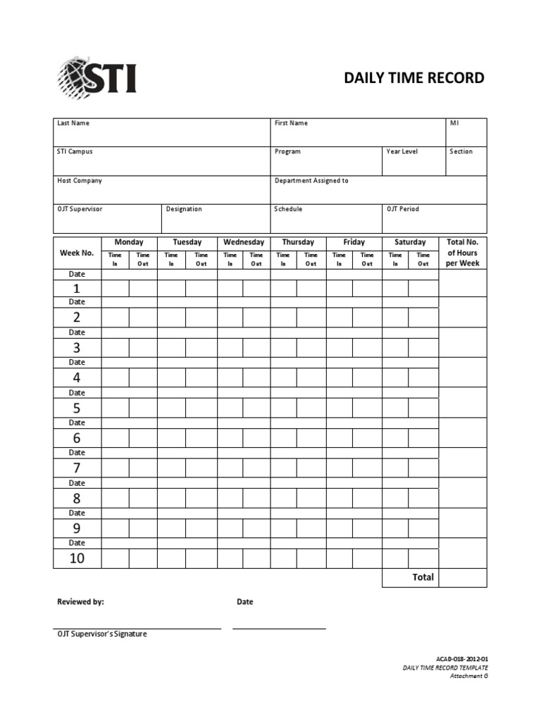 Daily Time Record | PDF