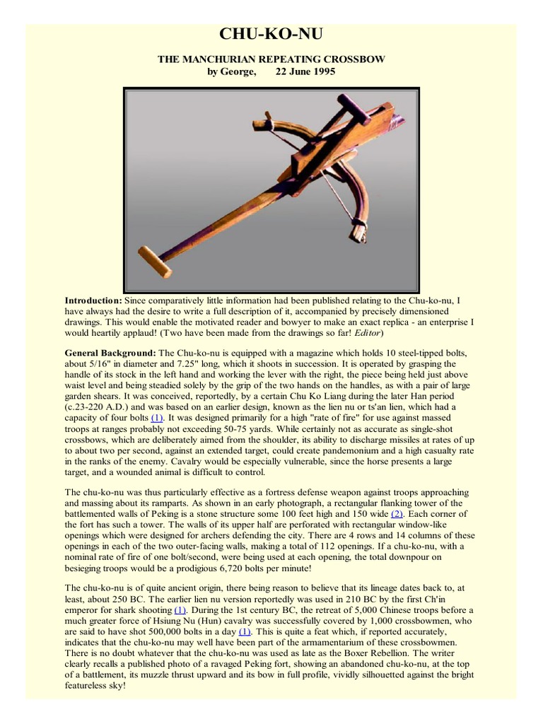 Chu-Ko-Nu - The Manchurian Repeating Crossbow | PDF | Bow And Arrow | Arrow