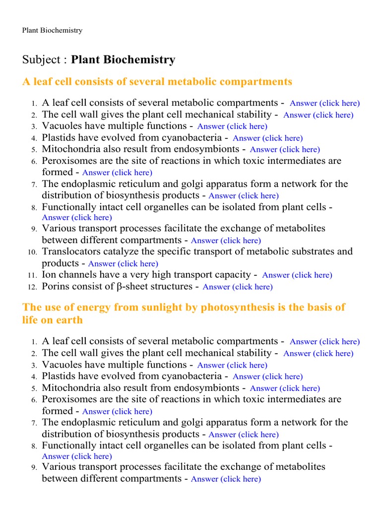 Plant Biochemistry - Lecture Notes, Study Material and Important ...