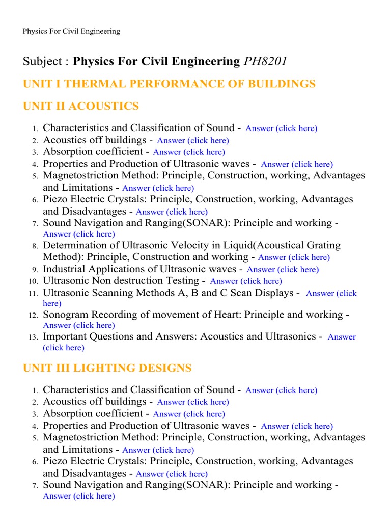 Physics for Civil Engineering Syllabus | PDF | Acoustics | Ultrasound