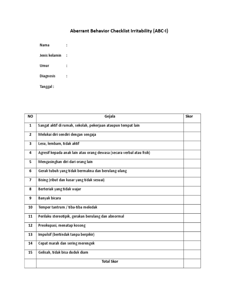 Aberrant Behavior Checklist Irritability | PDF
