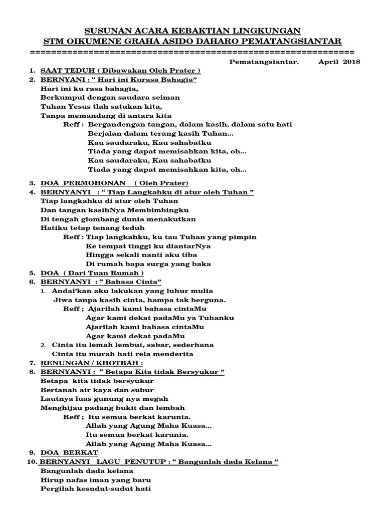 2susunan Acara Kebaktian Lingkungan April | PDF 2susunan Acara Kebaktian Lingkungan April | PDF