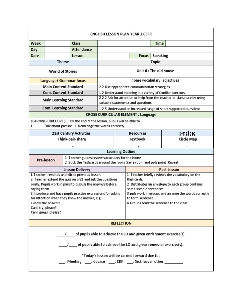 English Lesson Plan Year 2 Cefr | PDF | Question | English Language