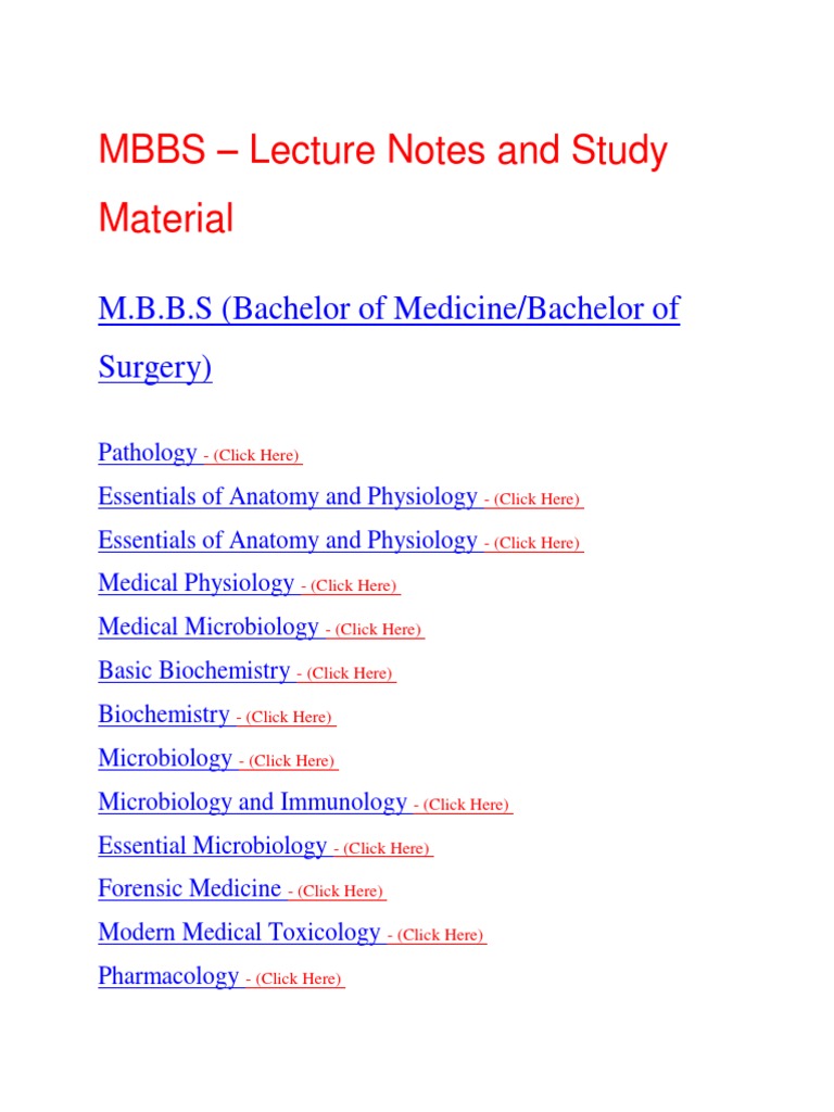 Mbbs - Lecture Notes, Study Material and Important Questions, Answers ...