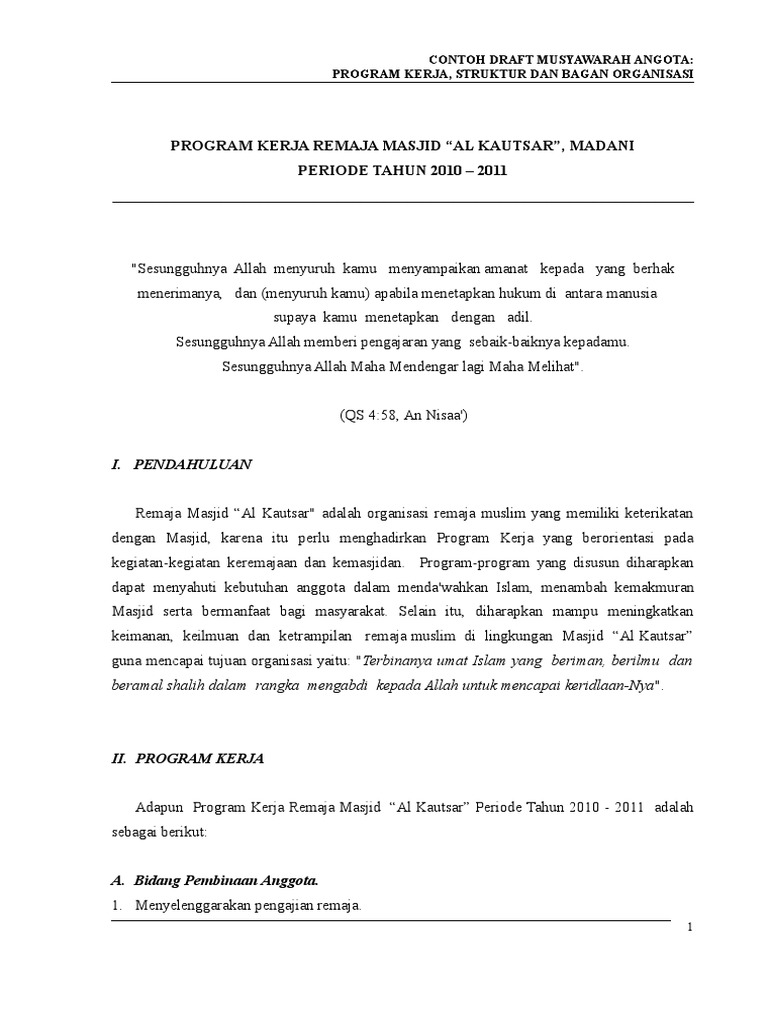 Program Kerja Remaja Masjid Al Kautsar | PDF | Karier & Perkembangan