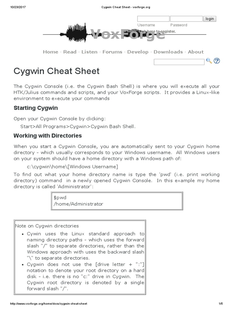 Cygwin Cheat Sheet - Voxforge | PDF | Computer File | Directory (Computing)