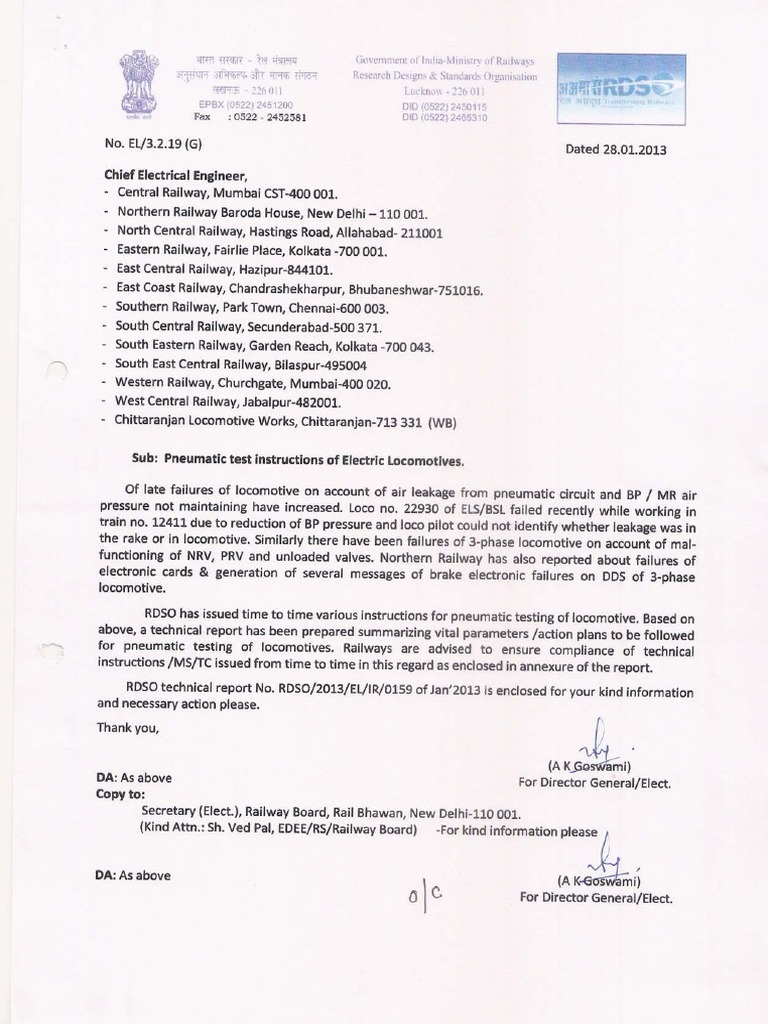 Air Brake RDSO Report 0159 Rev - 0 Jan - 2013 | PDF | Leak | Valve