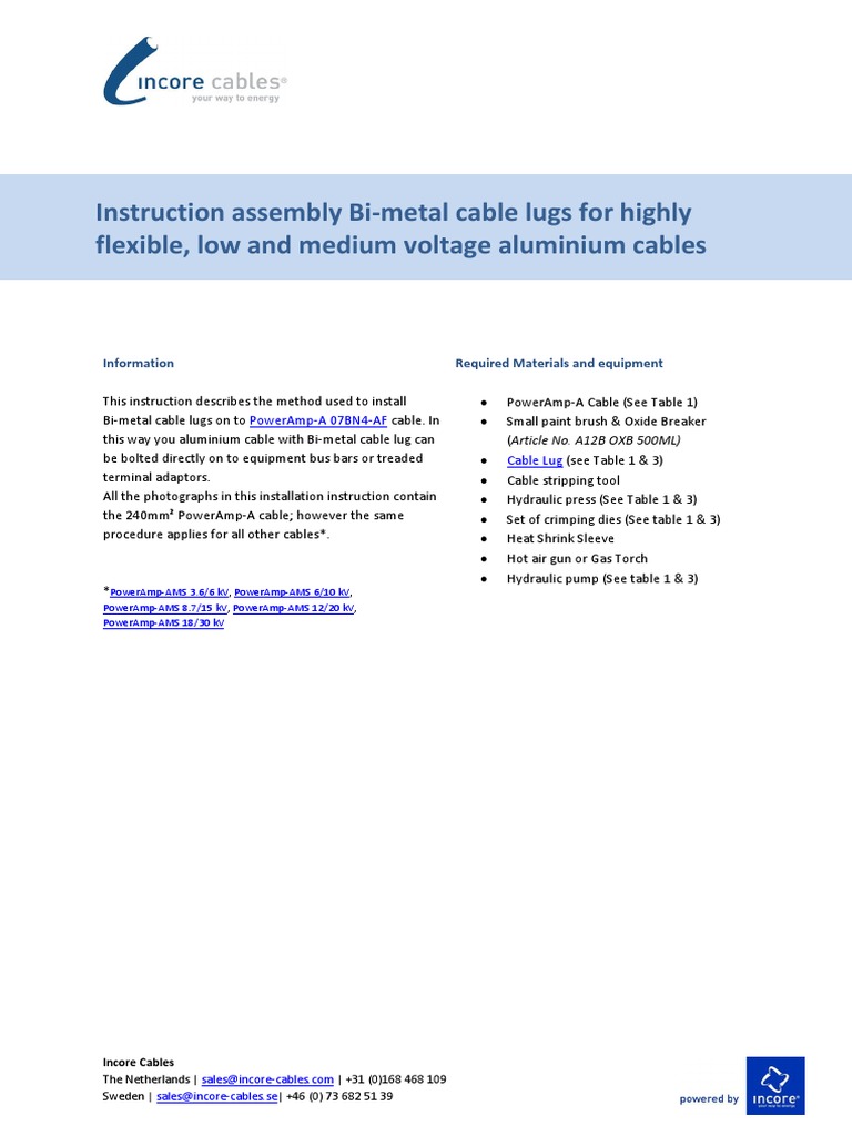 Bi-metal Cable Lug Installation Guide | PDF | Electrical Conductor ...
