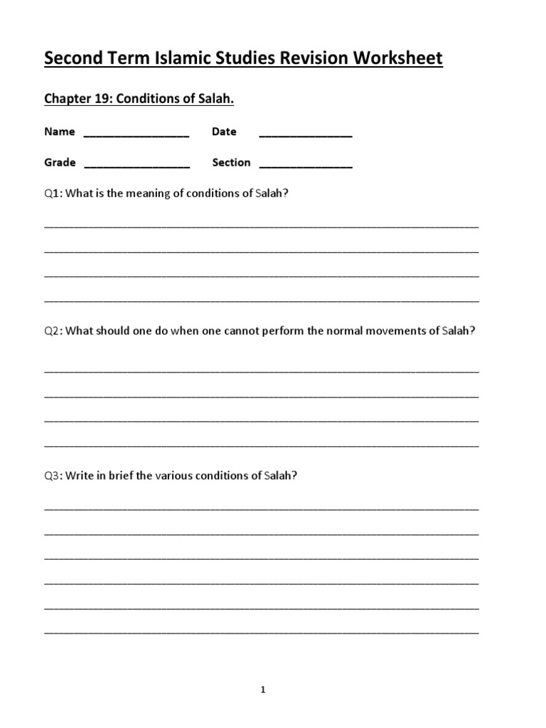 Islamic Studies Assesment (Answer Key) 23 2 18 Grade 4 2nd Assessment ...
