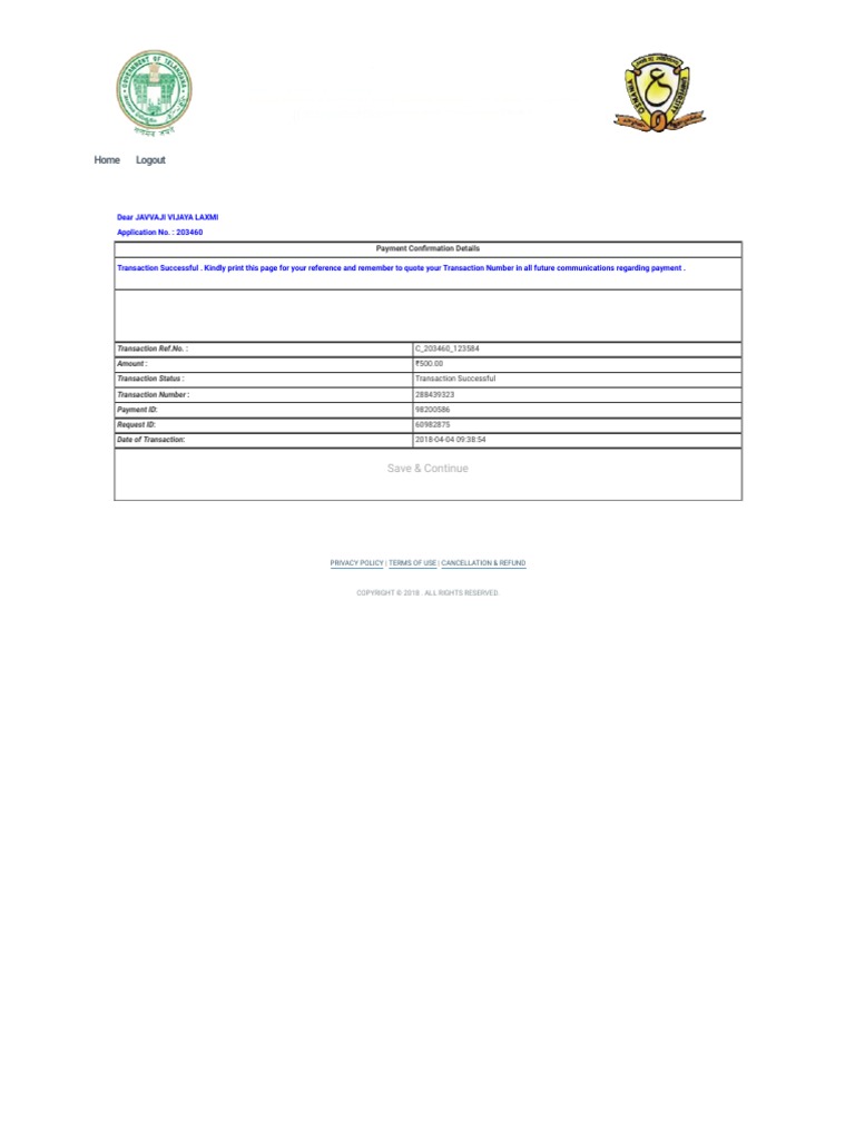 Home Logout: Dear Javvaji Vijaya Laxmi Application No.: 203460 | PDF