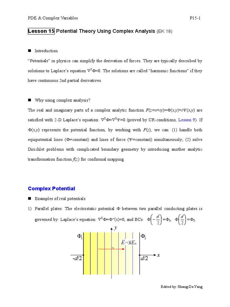 Lesson 15 Potential Theory Using Complex Analysis | PDF | Partial ...