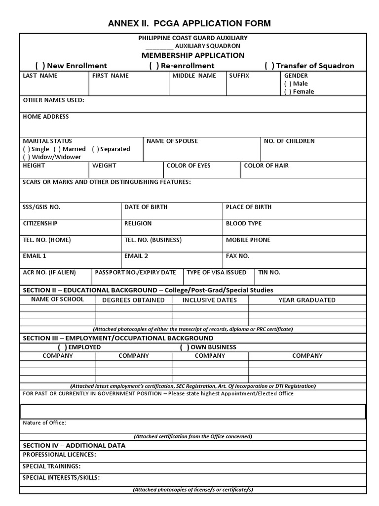 Annex II Pcga Application For Membership | PDF