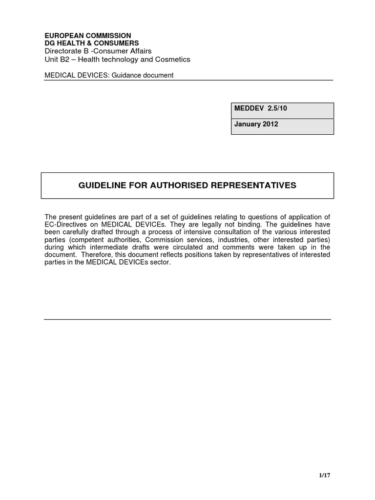 Meddev 2.5-10 Guideline For Authorised Representatives January 2012 ...