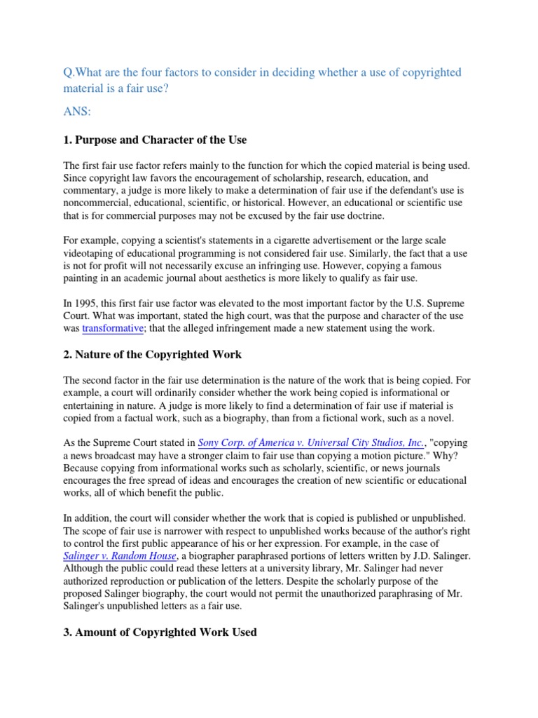 What Are The Four Factors To Consider in Deciding Whether A Use of ...