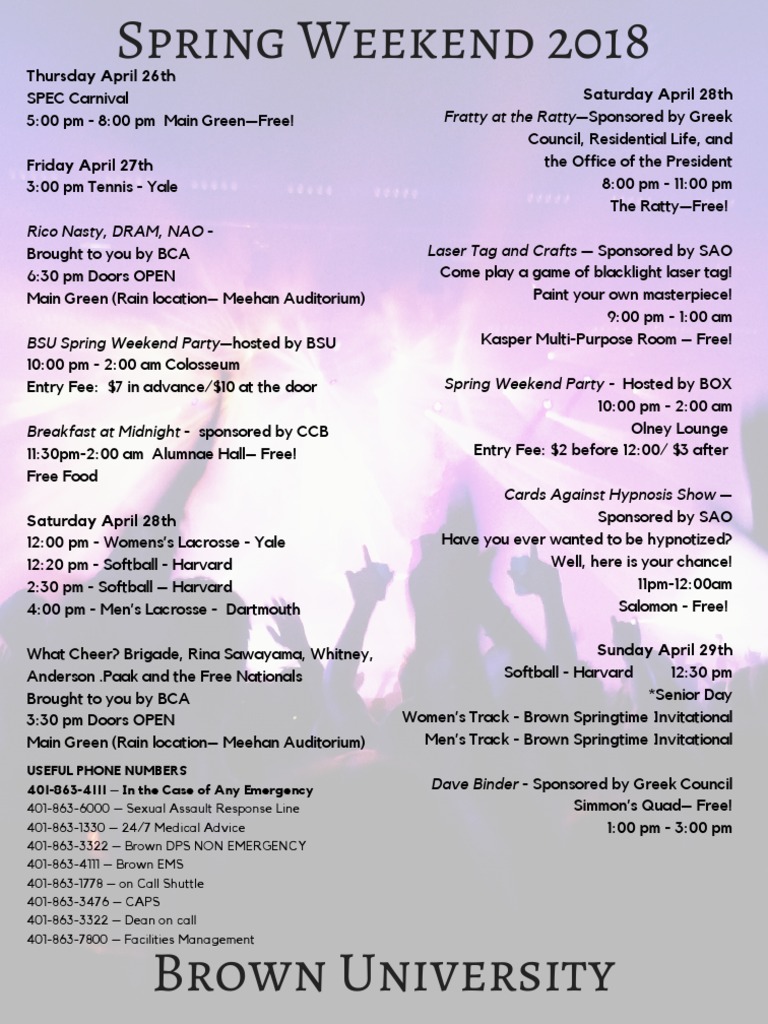 A Weekend of Fun in the Sun: The Complete Schedule of Events for Brown ...