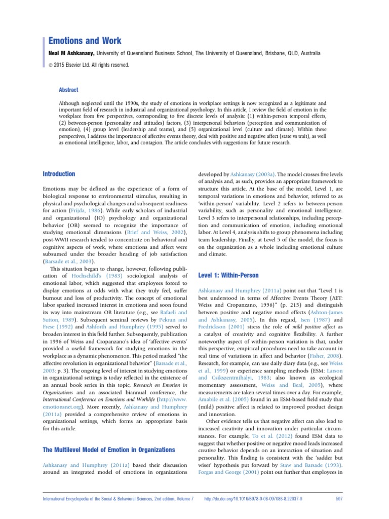 Emotions and Work | PDF | Emotions | Emotional Intelligence
