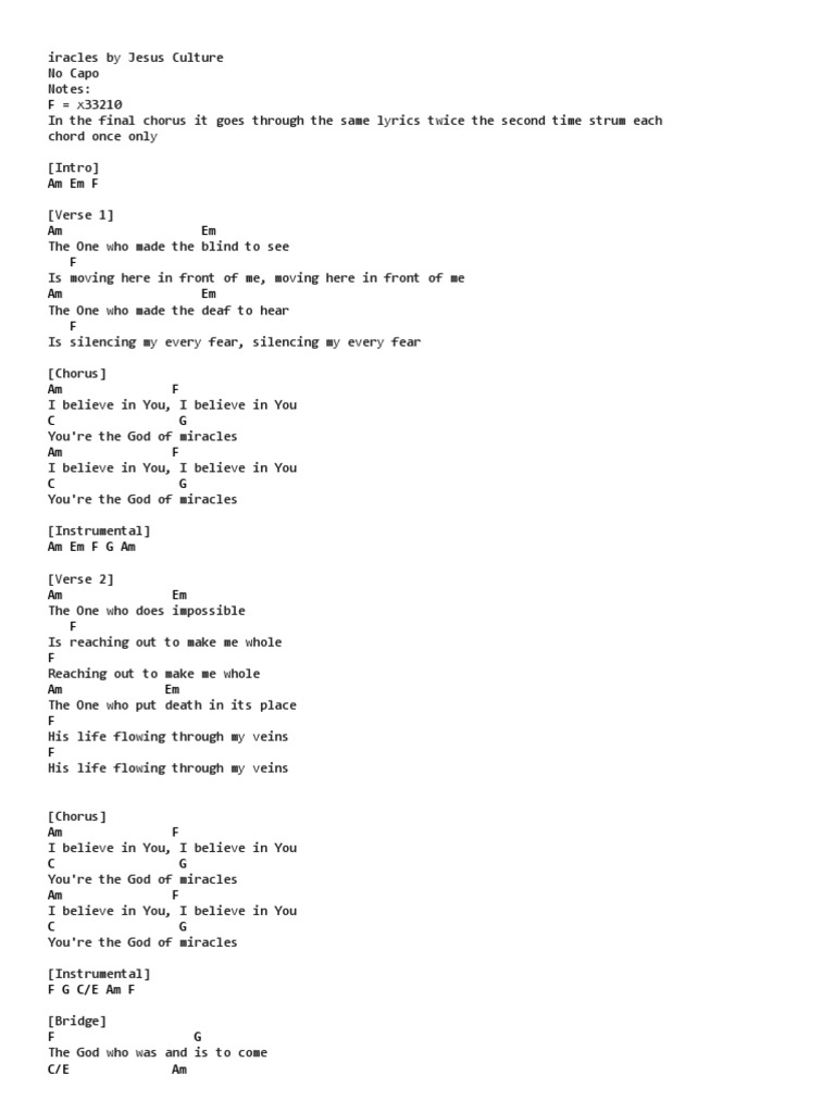 Jesus Culture: Miracles Chords & Lyrics | PDF