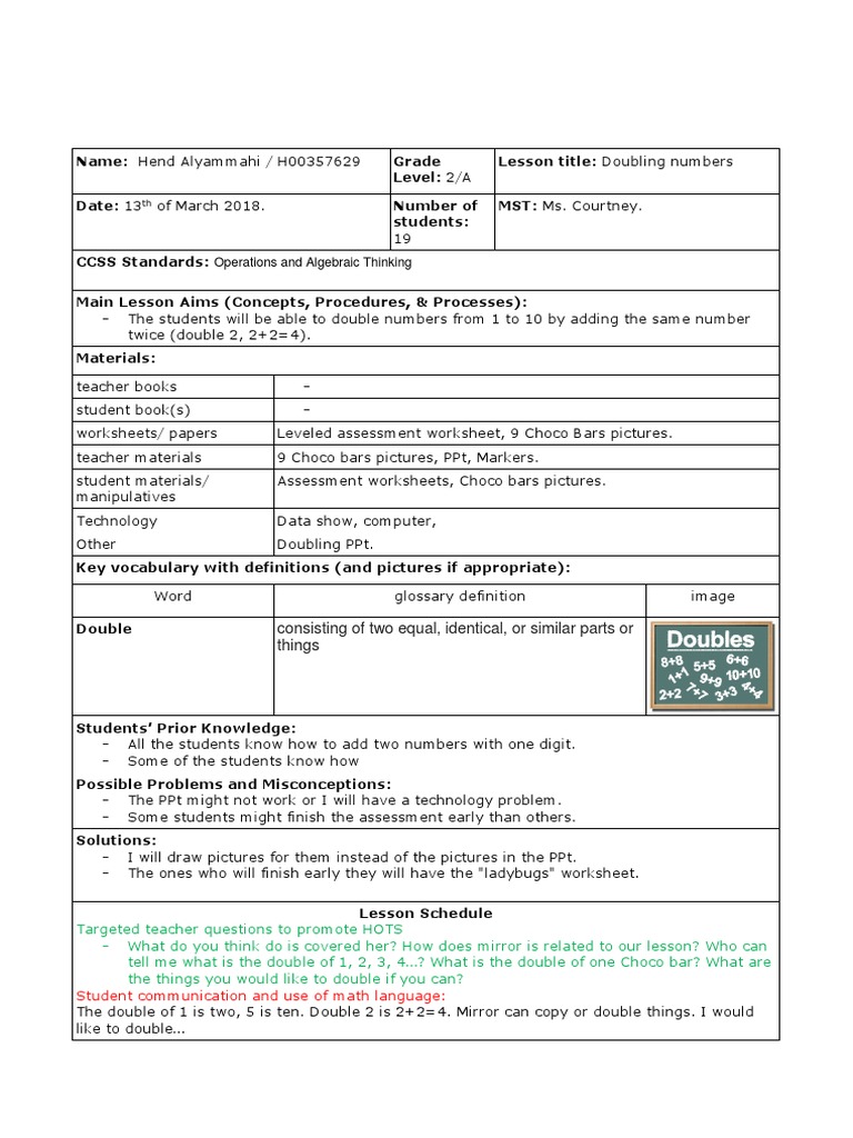 Doubling Lesson Plan | Download Free PDF | Change | Learning