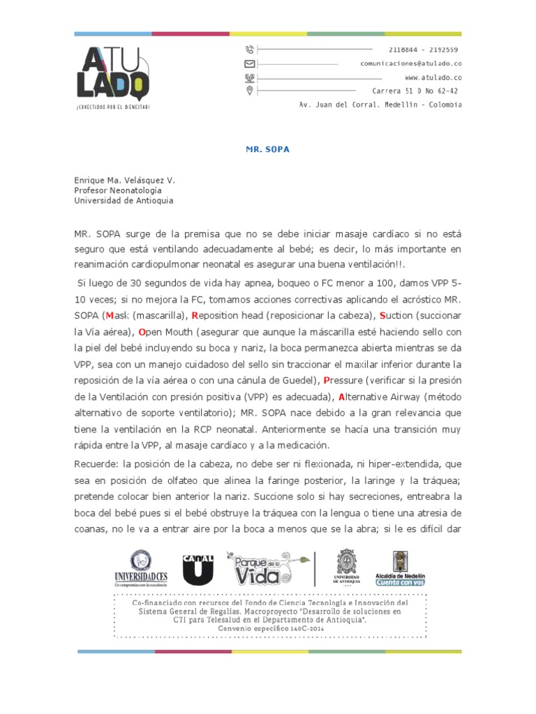 Guía MR. SOPA para RCP Neonatal | PDF | Reanimación cardiopulmonar ...