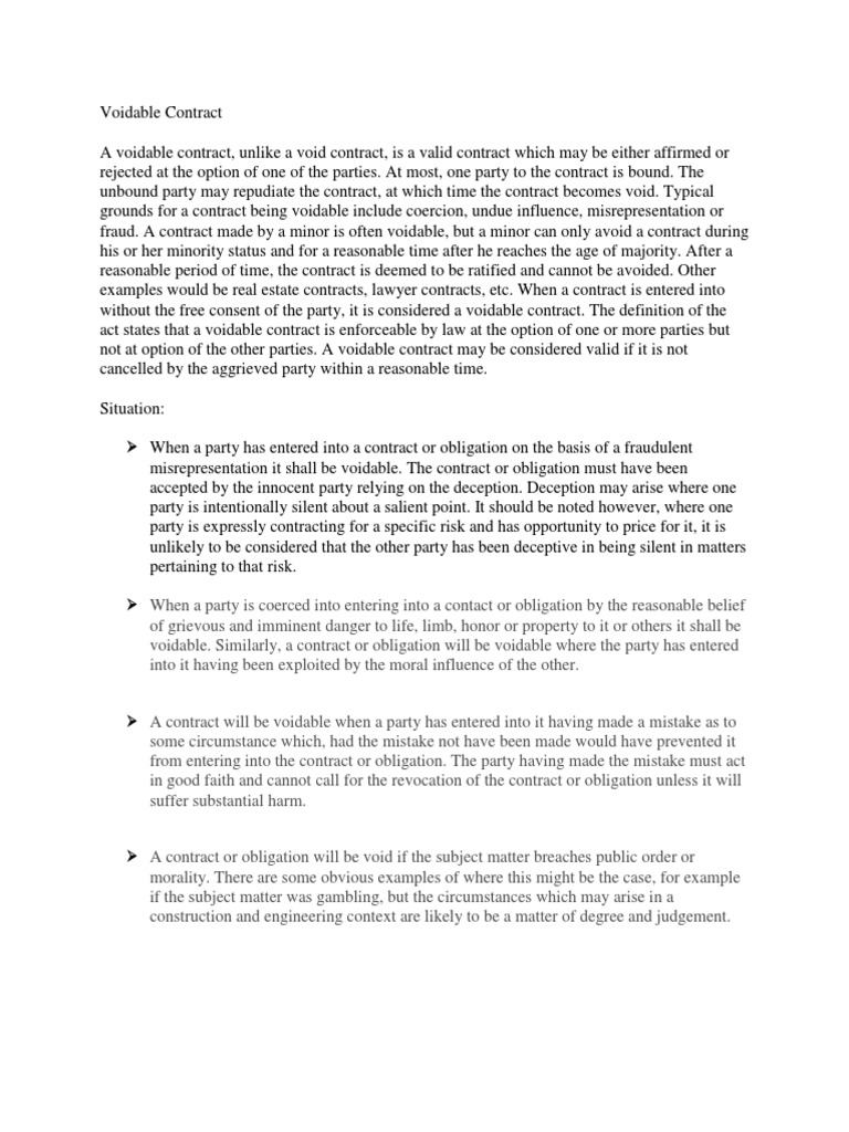 Voidable Contract | PDF | Misrepresentation | Rescission
