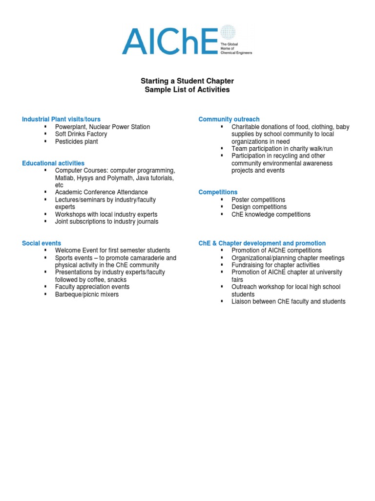 Aiche Student Chapter Sample Activities | PDF