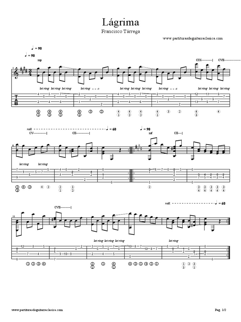 Tarrega, Francisco - Lagrima | PDF | Periodo Clásico (Música) | Guitarras